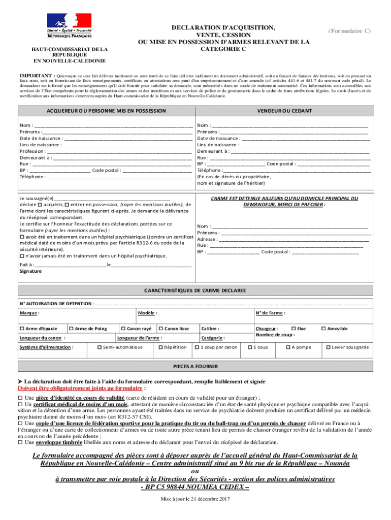 Fillable Online CERFA DECLARATION D'ACQUISITION VENTE, CESSION OU MISE ...