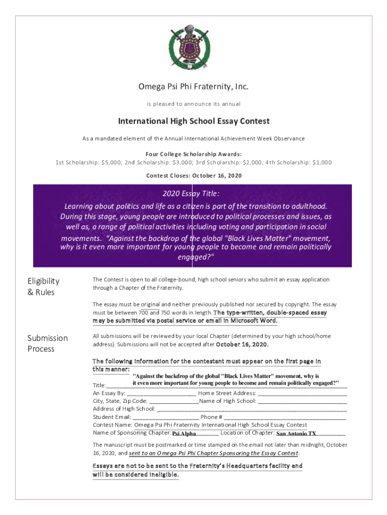 Fillable Online 2020-2021 International High School Essay Contest Draft ...