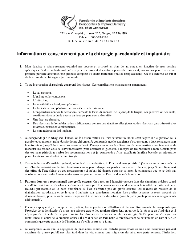 Fillable Online Periodontal and implant surgery information and consent ...