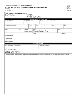 Fillable Online Form DCF-2095 "Application for Re-entry to Adolescent ...