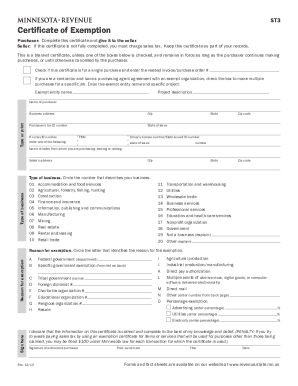 Fillable Online ST3, Certificate of Exemption - aws.cert.dps.mn.gov Fax ...
