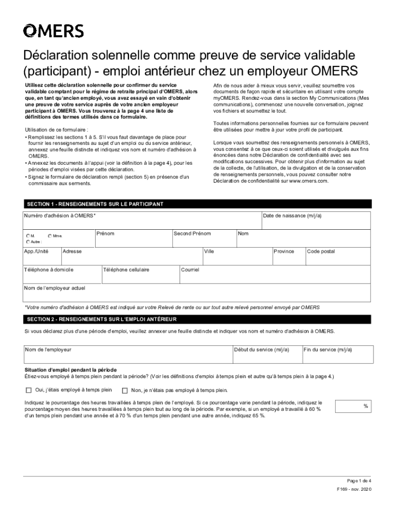 Fillable Online Fillable Online Form 169 - D claration solennelle comme ...