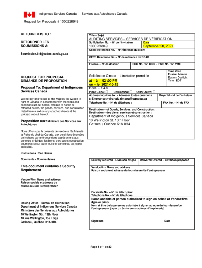 Fillable Online I RETURN BIDS TO: Title Sujet RETOURNER LES SOUMISSIONS... Fax Email Print ...