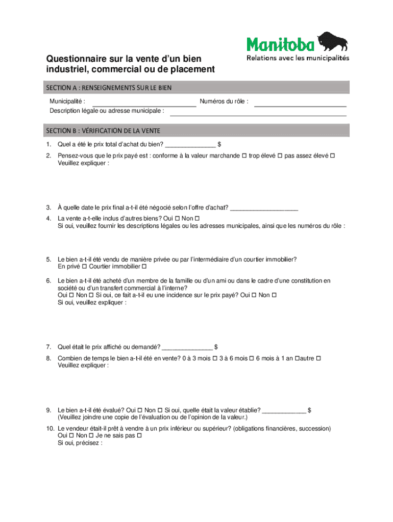 Fillable Online gov mb Industrial Commercial and Investment Property ...