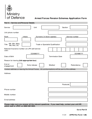 Fillable Online Armed Forces Pension Schemes Application Form Fax Email ...