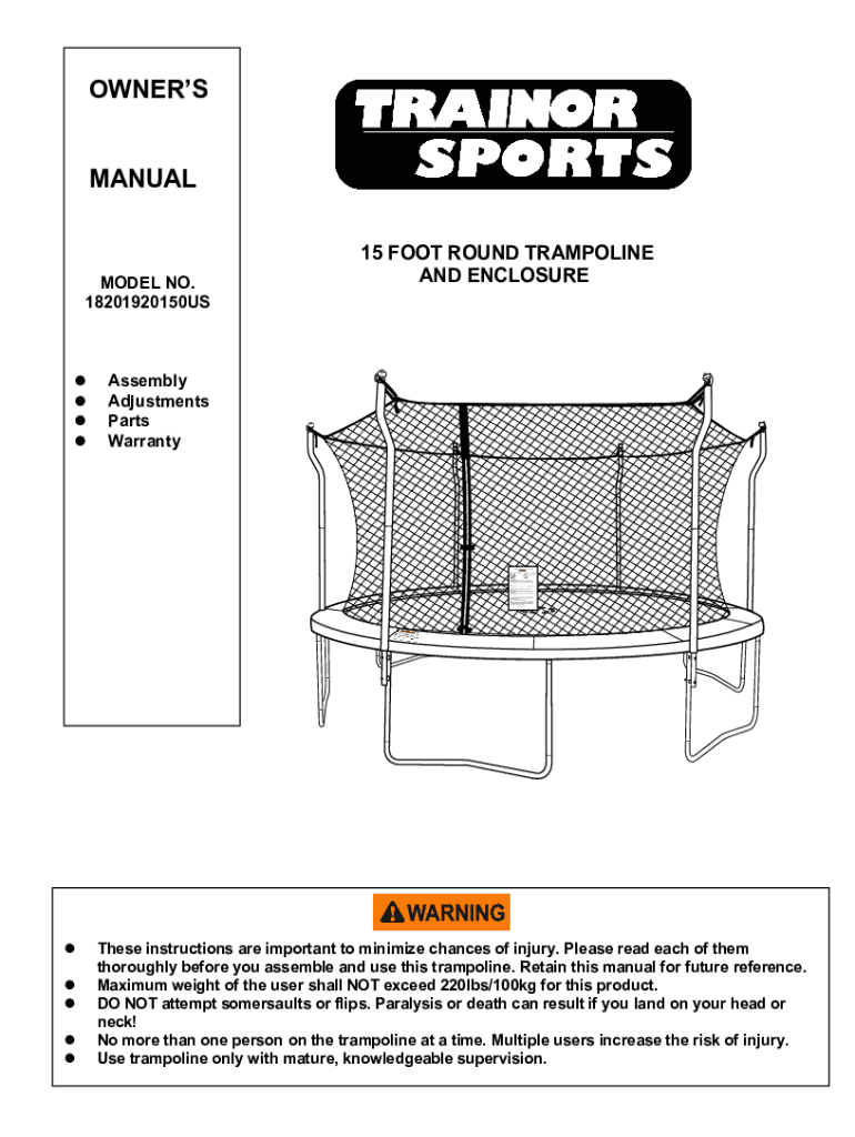 Fillable Online Kahuna trampoline assembly instructions - United States ...
