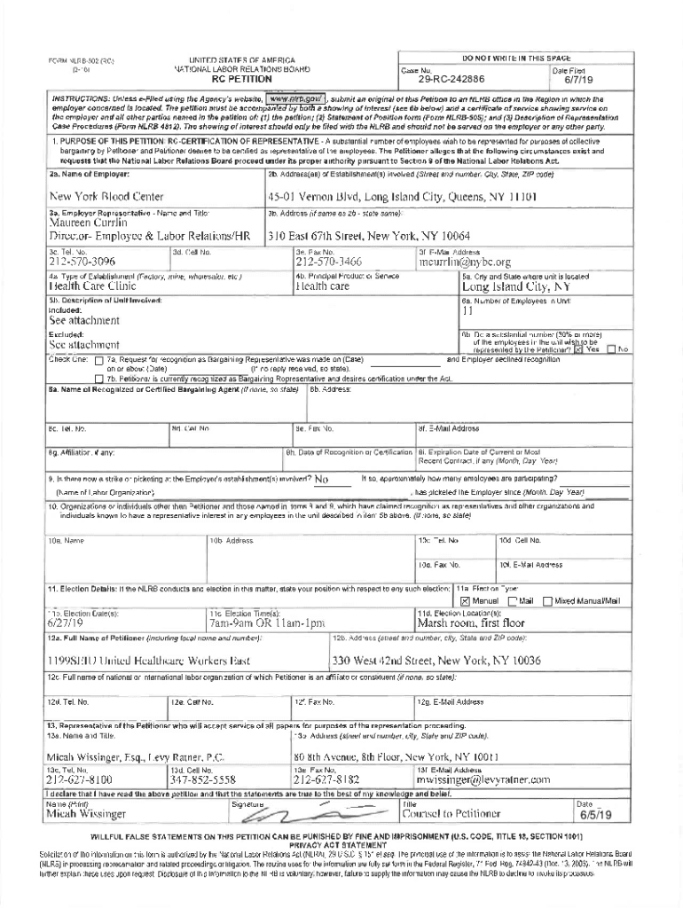 Fillable Online FORM NLRB-502 (RC) UNITED STATES OF AMERICA Fax Email ...
