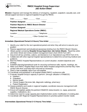 Fillable Online RMOC Hospital Group Supervisor Job Action Sheet Fax ...