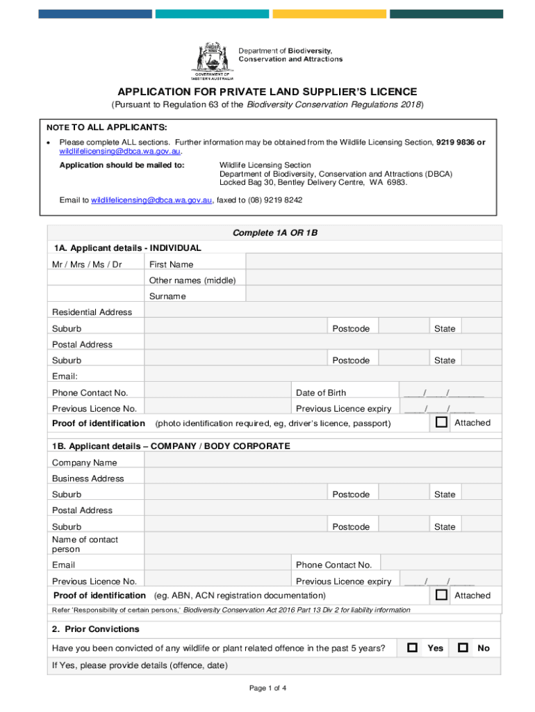 Fillable Online Application for private land supplier's licence ...