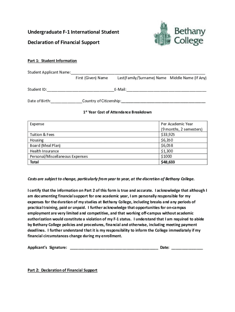 Fillable Online F-1 International Student Financial Verification Form ...