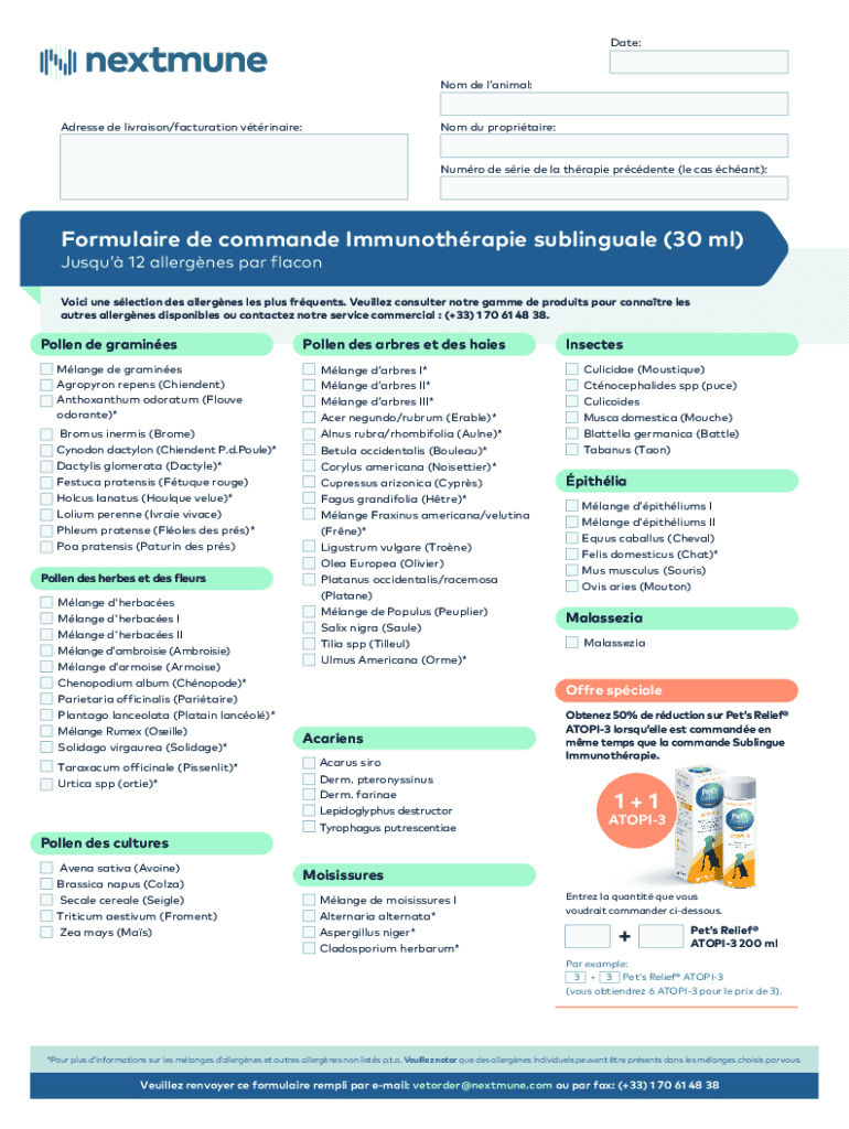 Fillable Online NEXTMUNE Order form SLITFR.indd Fax Email Print - pdfFiller