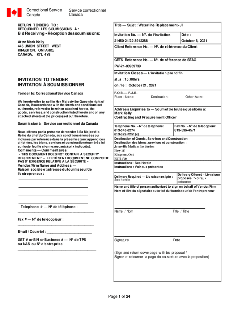 Fillable Online Fillable Online RETURN TENDERS TO : Fax Email Print ...