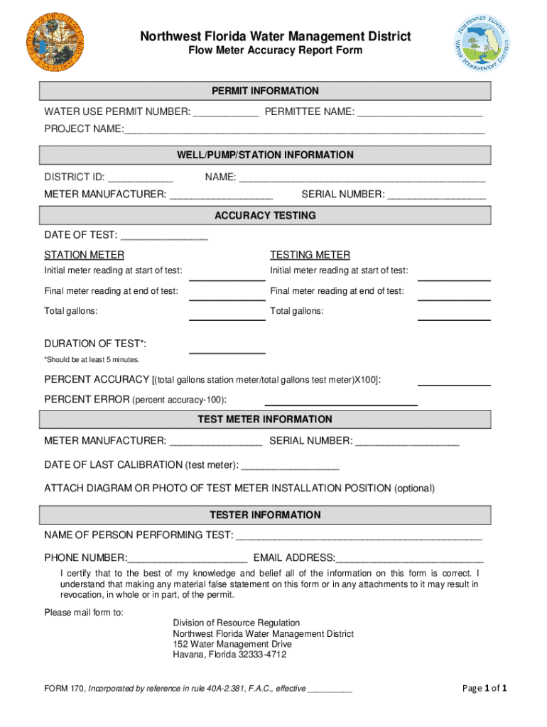 Fillable Online Form 1387 Flow Meter Accuracy 072014South Florida Water ...