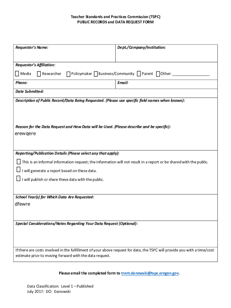 Fillable Online TSPC Public Records/Data Request Form Fax Email Print ...