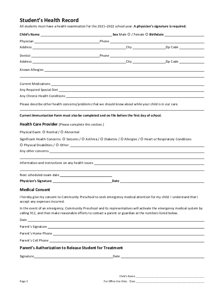Fillable Online School Entry Health Requirements - The School District ...