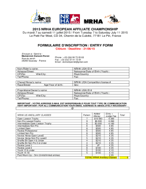 Fillable Online nrha.commediapdfEAC 2015 ENTRY FORM Fax Email Print ...