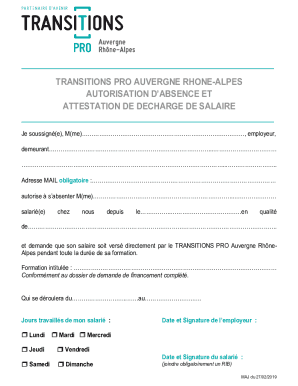Fillable Online TRANSITIONS PRO GUADELOUPE AUTORISATION DABSENCE ET Fax Email Print - pdfFiller