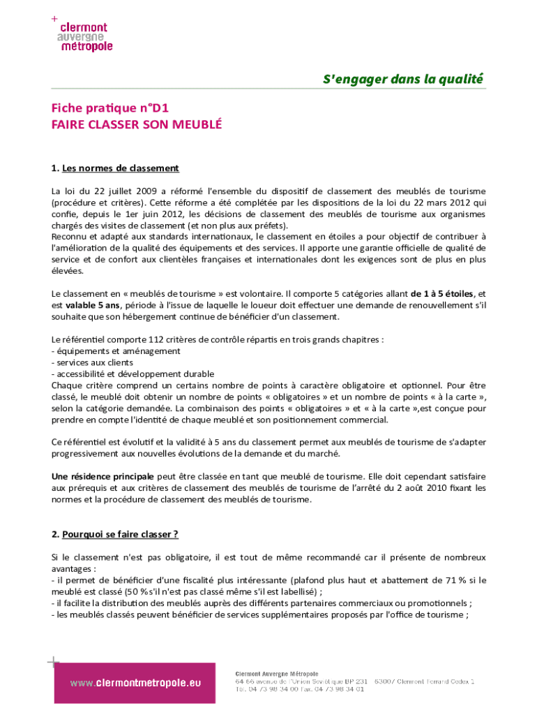 Fillable Online Fiche pra que nD1 FAIRE CLASSER SON MEUBL - Clermont ...