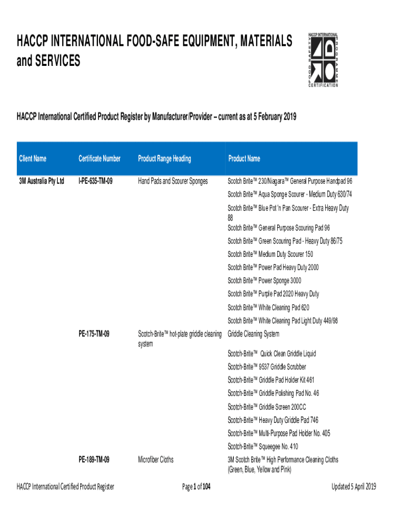 Fillable Online HACCP INTERNATIONAL FOOD-SAFE EQUIPMENT, MATERIALS and ...