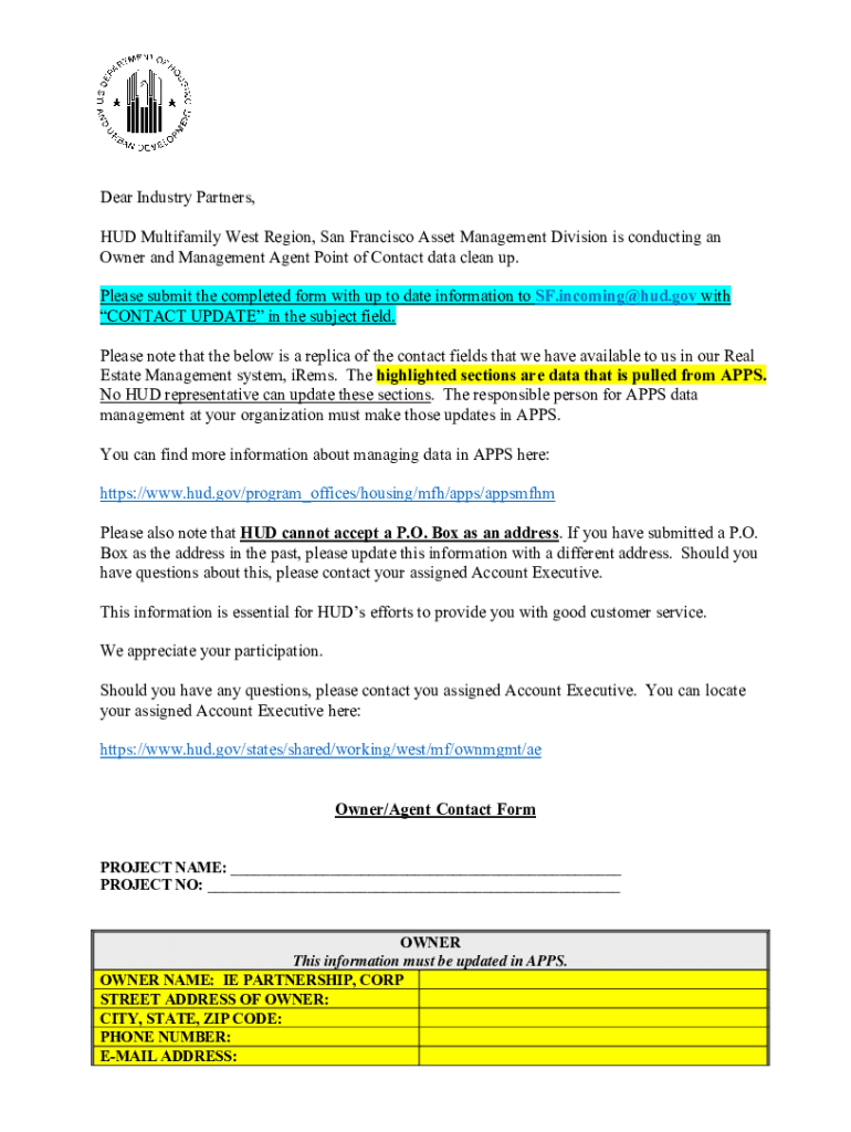 Fillable Online Owner-Agent Point of Contact Form.doc Fax Email Print ...