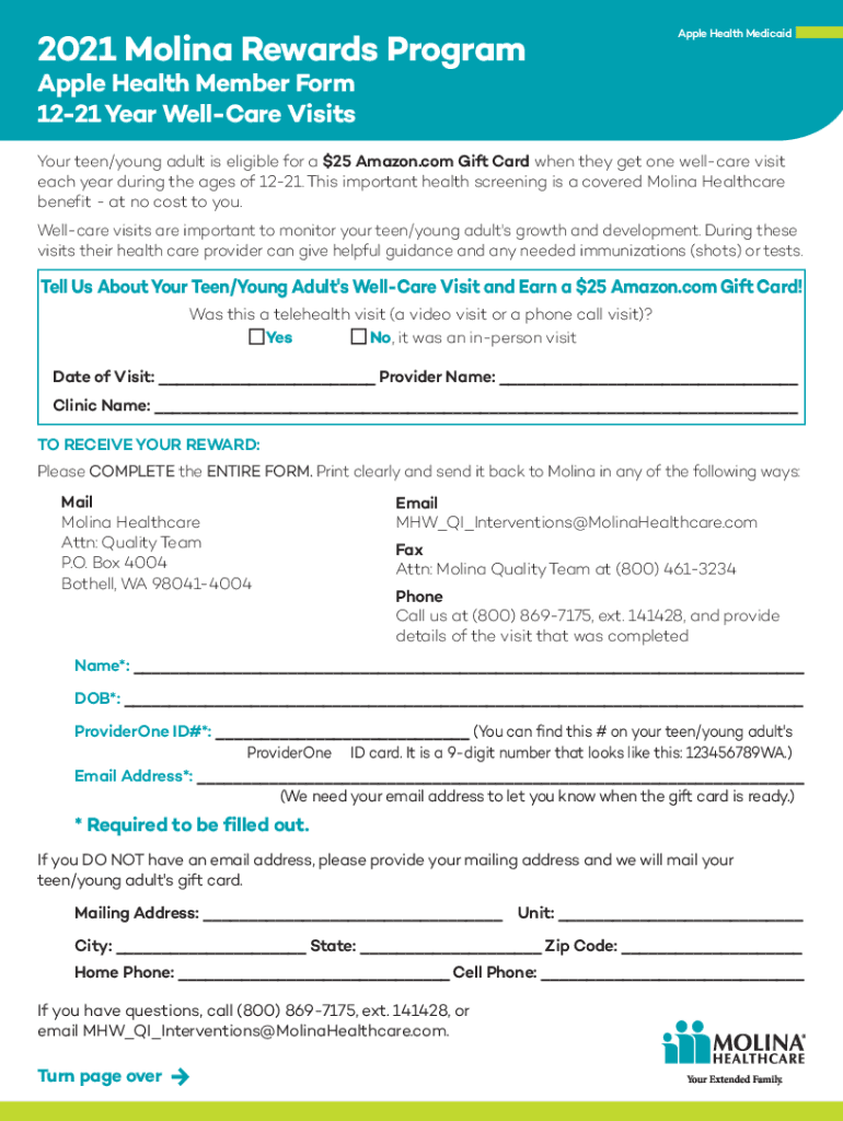 Fillable Online Fillable Online Member RewardsMolina Healthcare of ...