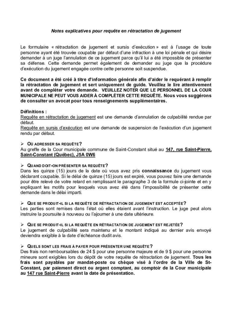 Fillable Online Fillable NOTES EXPLICATIVES POURVOI EN RTRACTATION DE ...