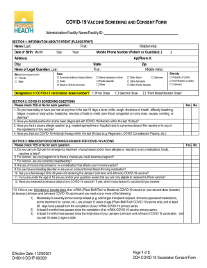 Fillable Online COVID-19 VACCINE SCREENING AND CONSENT FORM Fax Email ...