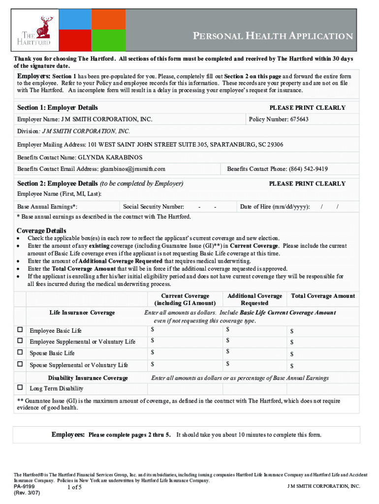 Fillable Online PERSONAL HEALTH APPLICATION Fax Email Print - pdfFiller