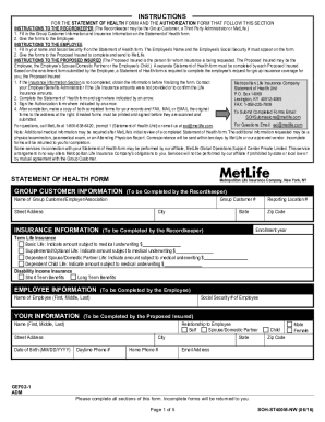 Fillable Online MetLife EOI form - mylcgbenefits.com Fax Email Print ...