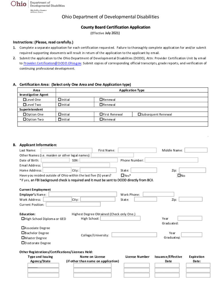 Fillable Online dodd ohio Board of Developmental Disabilities ...