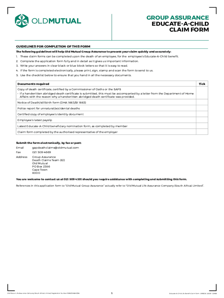 Fillable Online www.oldmutual.co.zav3assetsGROUP ASSURANCE EDUCATE-A ...