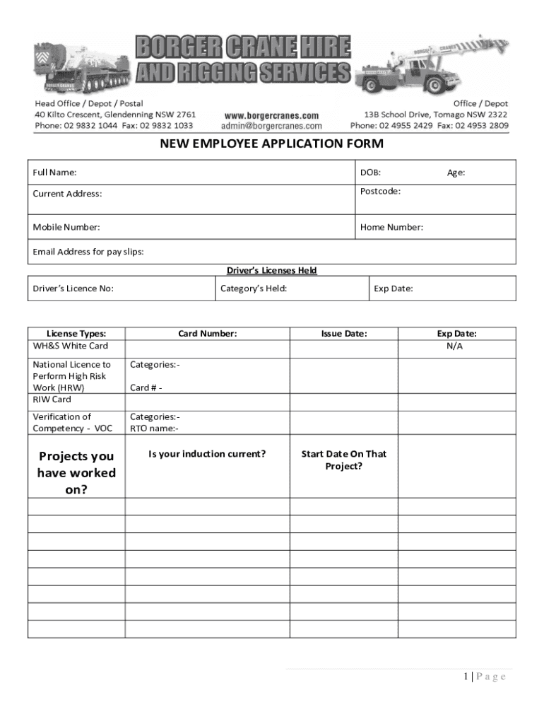 Fillable Online PDF NEW EMPLOYEE APPLICATION FORM Projects you have ...