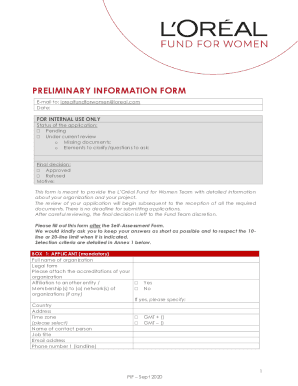 Fillable Online PRELIMINARY INFORMATION FORM - L'Oreal Fax Email Print ...