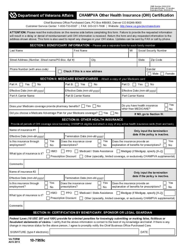 Fillable Online VA Form 10 7959c CHAMPVA Other Health Insurance (OHI ...