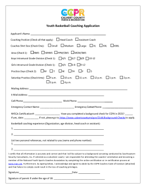 Fillable Online Youth Basketball Coaching Application Fax Email Print ...