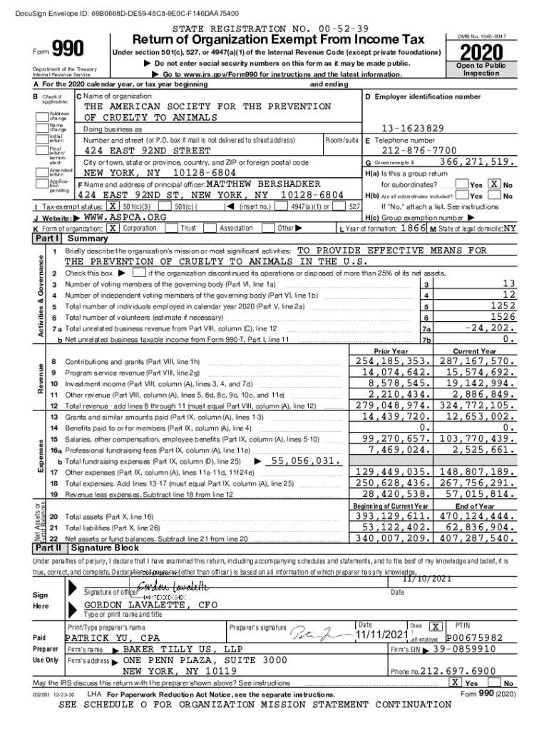 Fillable Online Return of Organization Exempt From Income Tax - ASPCA ...
