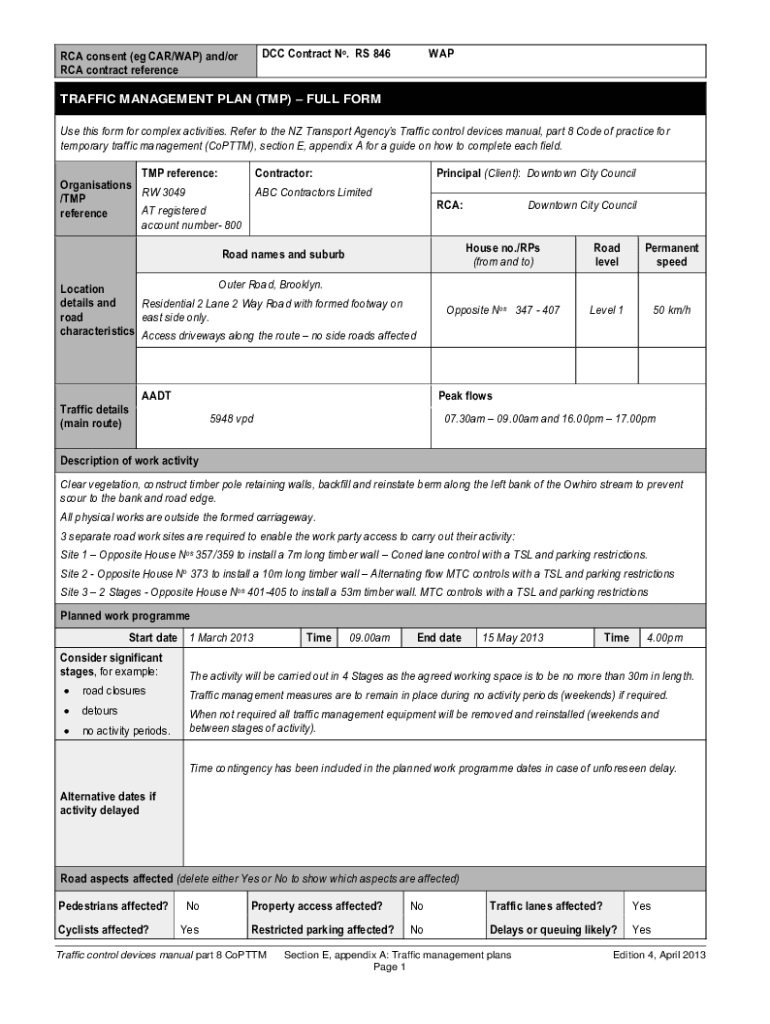 Fillable Online TRAFFIC MANAGEMENT PLAN (TMP) FULL FORM Fax Email Print ...