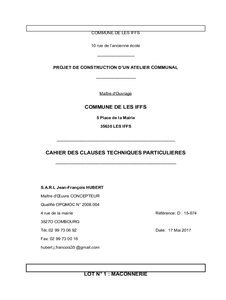 Fillable Online CCTP ATELIER COMMUNAL LES IFFS Fax Email Print - pdfFiller