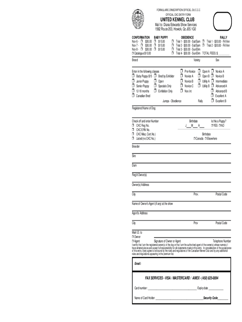 Fillable Online The C.K.C. Director NB/PEI CKC Dog Show Rep CKC Jr ...