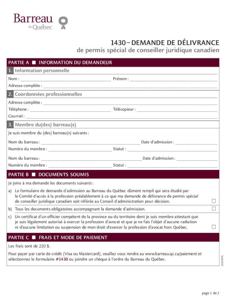 Fillable Online 1569 APPLICATION FOR THE ISSUANCE of a ... - Barreau ...