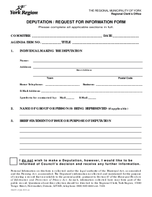 Fillable Online DEPUTATION / REQUEST FOR INFORMATION FORM - york.ca Fax ...