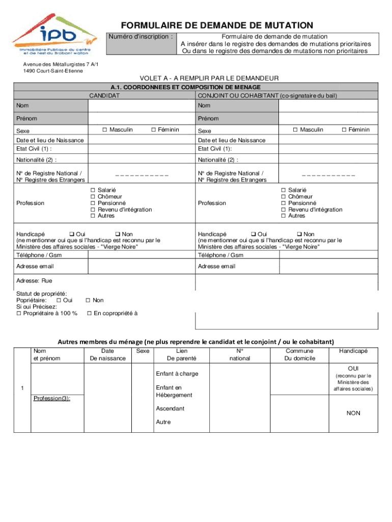 Fillable Online FORMULAIRE DE DEMANDE DE MUTATION Fax Email Print ...