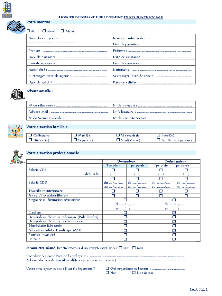Fillable Online DOSSIER DE DEMANDE DE LOGEMENT EN RESIDENCE SOCIALE ...