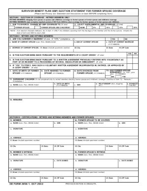 Fillable Online SURVIVOR BENEFIT PLAN (SBP) ELECTION STATEMENT FOR ...