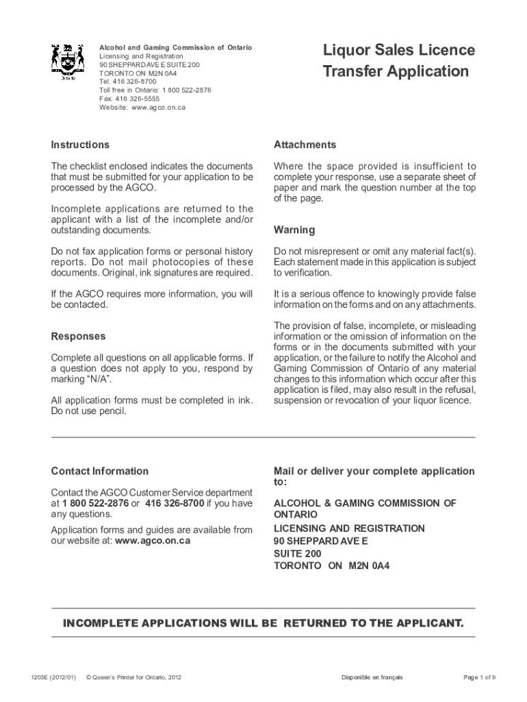 Fillable Online Transfer Liquor License Ontario - Fill and Sign ...