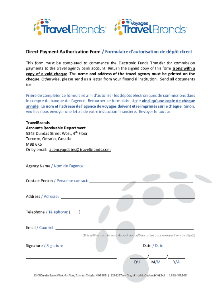 Fillable Online Direct Payment Authorization Form / Formulaire d ...