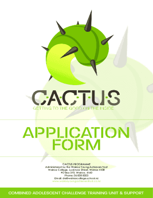 Fillable Online CACTUS Application Form - Wairoa College Fax Email ...