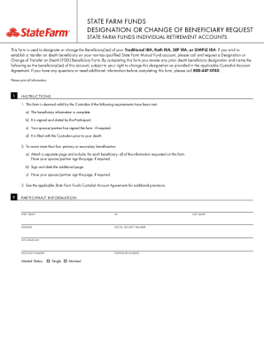 Fillable Online STATE FARM FUNDS DESIGNATION OR CHANGE OF BENEFICIARY ...