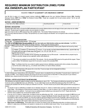 Fillable Online Required Minimum Distribution (Rmd) Form Ira Owner/plan ...