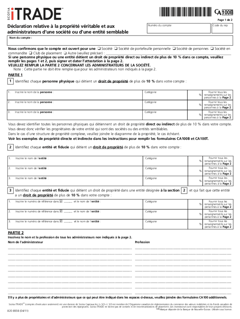 Fillable Online Fillable Online ScotiaMcLeod *CA100A* 100A Placement ...